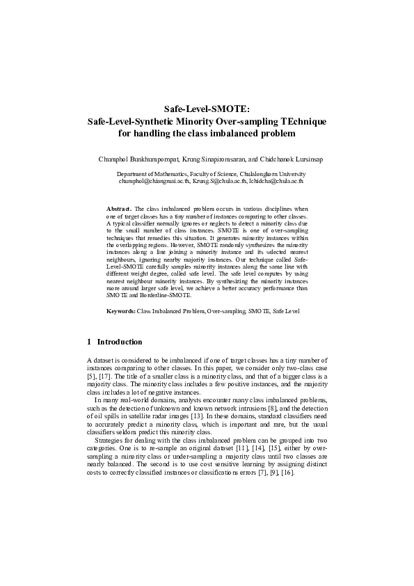 (PDF) Safe-Level-SMOTE: Safe-Level-Synthetic Minority Over-Sampling ...