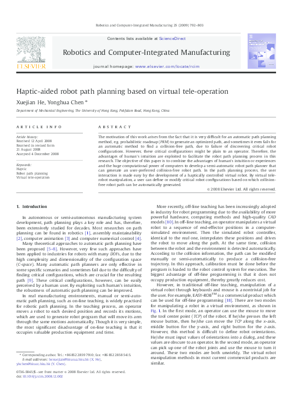 (PDF) Haptic-aided robot path planning based on virtual tele-operation (PDF) Haptic-aided robot path planning based on virtual tele-operation