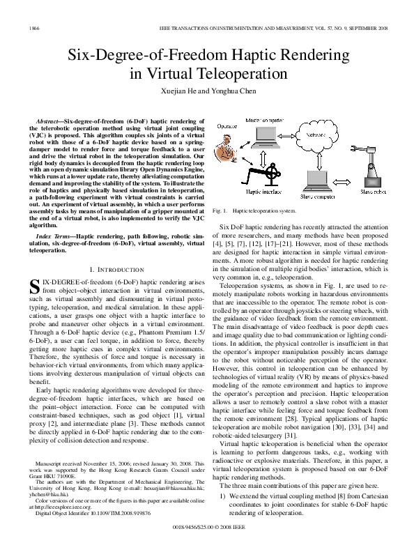 (PDF) Six-degree-of-freedom haptic rendering in virtual teleoperation