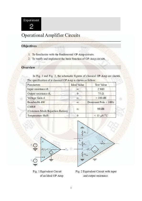 (PDF) Operational Amplifier Circuits Objectives