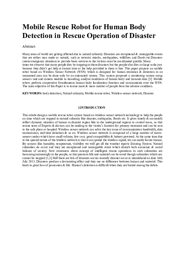 Doc Mobile Rescue Robot For Human Body Detection In Rescue Operation Of Disaster