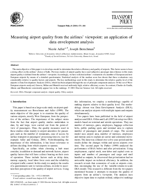 (PDF) Measuring airport quality from the airlines’ viewpoint: an application of data envelopment ...