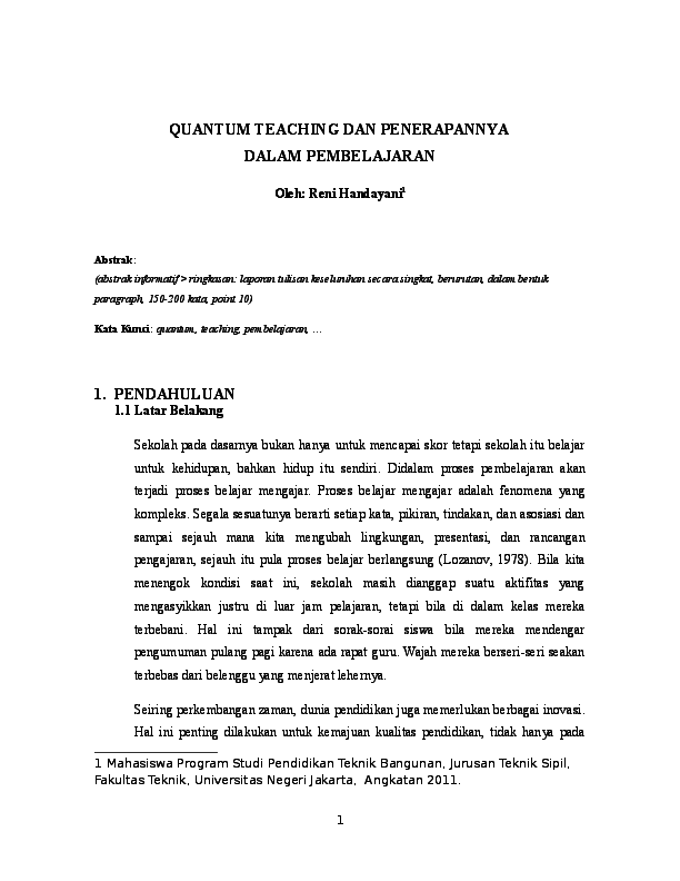 (DOC) QUANTUM TEACHING DAN PENERAPANNYA DALAM PEMBELAJARAN