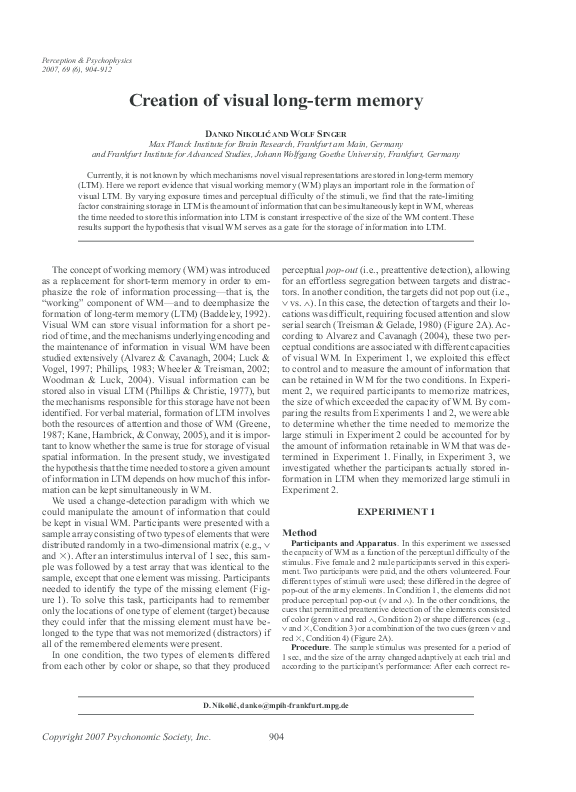 (PDF) Creation of visual long-term memory