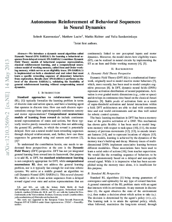 (PDF) Autonomous reinforcement of behavioral sequences in neural dynamics