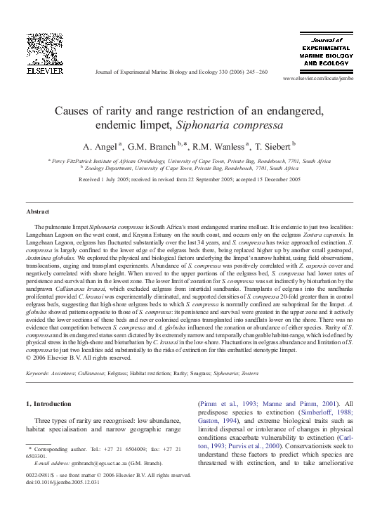 (PDF) Angel et al 2006 Siphonaria compressa causes of rarity