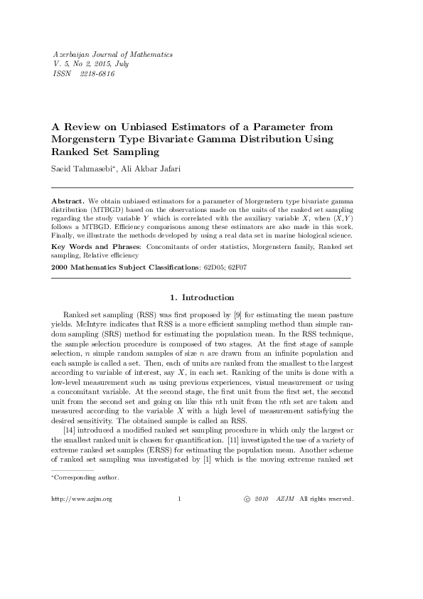 Pdf A Review On Unbiased Estimators Of A Parameter From Morgenstern Type Bivariate Gamma