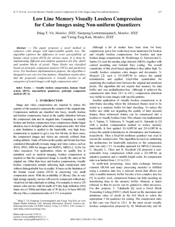 (PDF) Low Line Memory Visually Lossless Compression for Color Images using Non-uniform Quantizers