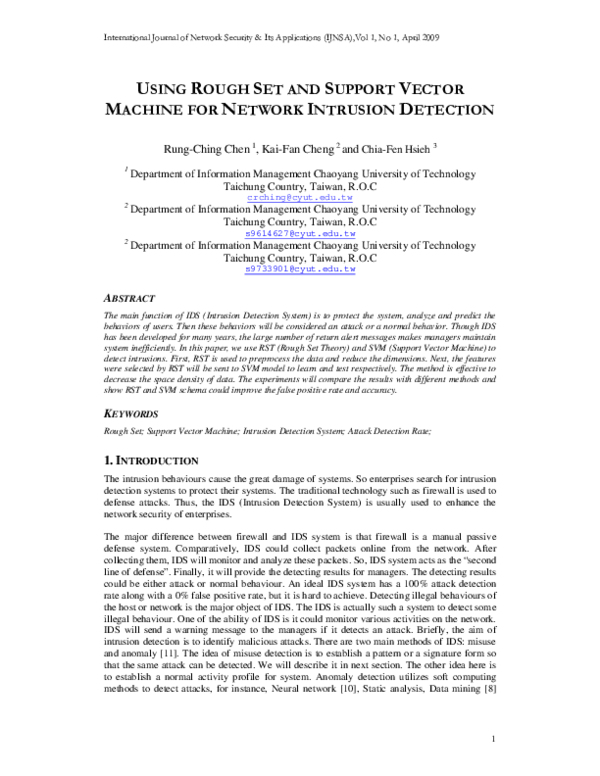 Pdf Using Rough Set And Support Vector Machine For Network Intrusion