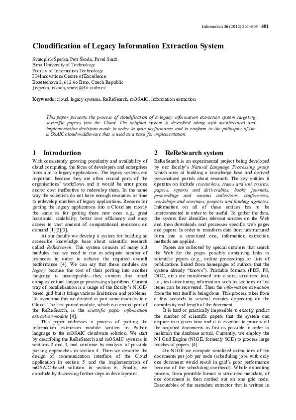 (PDF) Cloudification of Legacy Information Extraction System