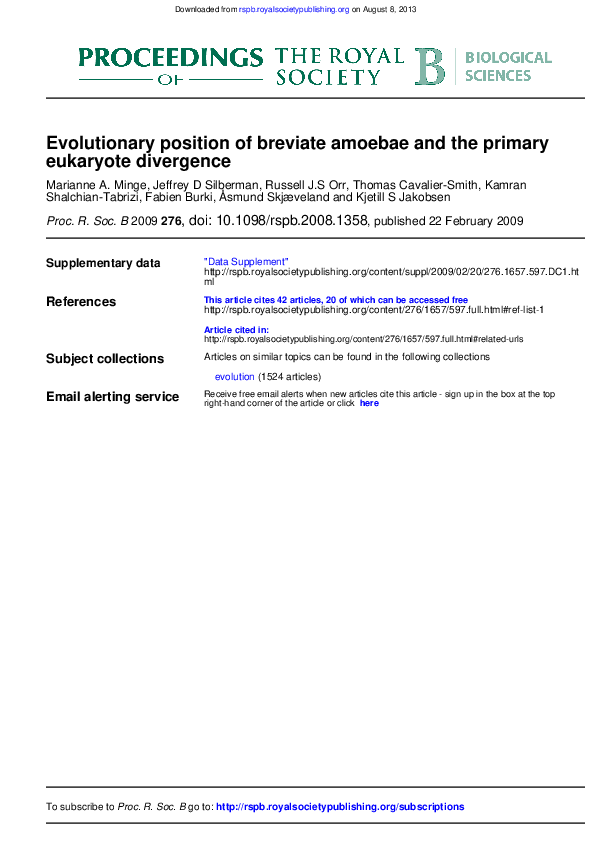 (PDF) Evolutionary position of breviate amoebae and the primary ...