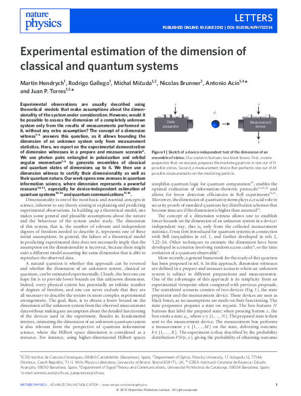 (PDF) Experimental estimation of the dimension of classical and quantum ...