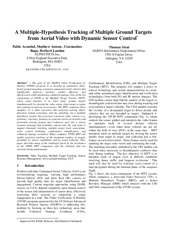 (PDF) A Multiple-Hypothesis Tracking of Multiple Ground Targets from Aerial Video with Dynamic ...