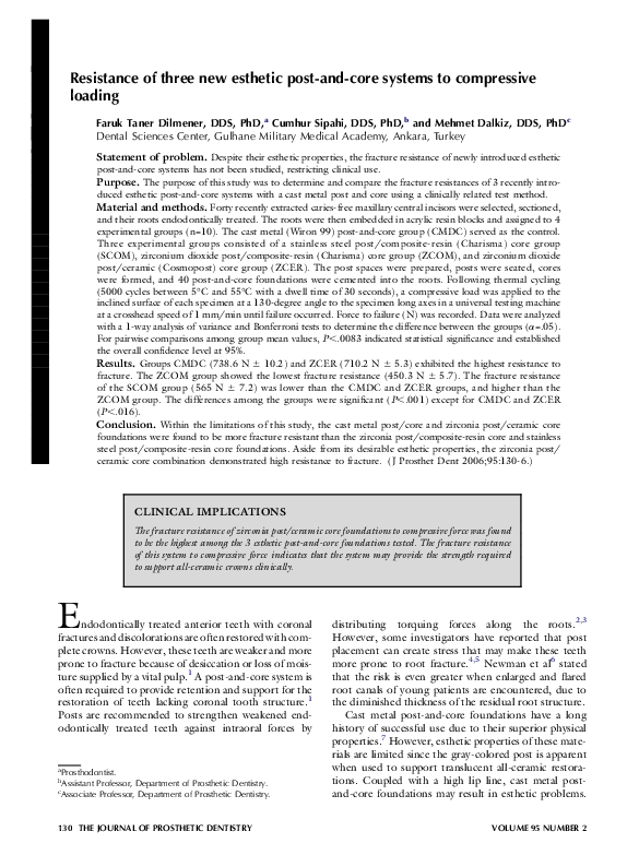 (PDF) Resistance of three new esthetic post-and-core systems to ...