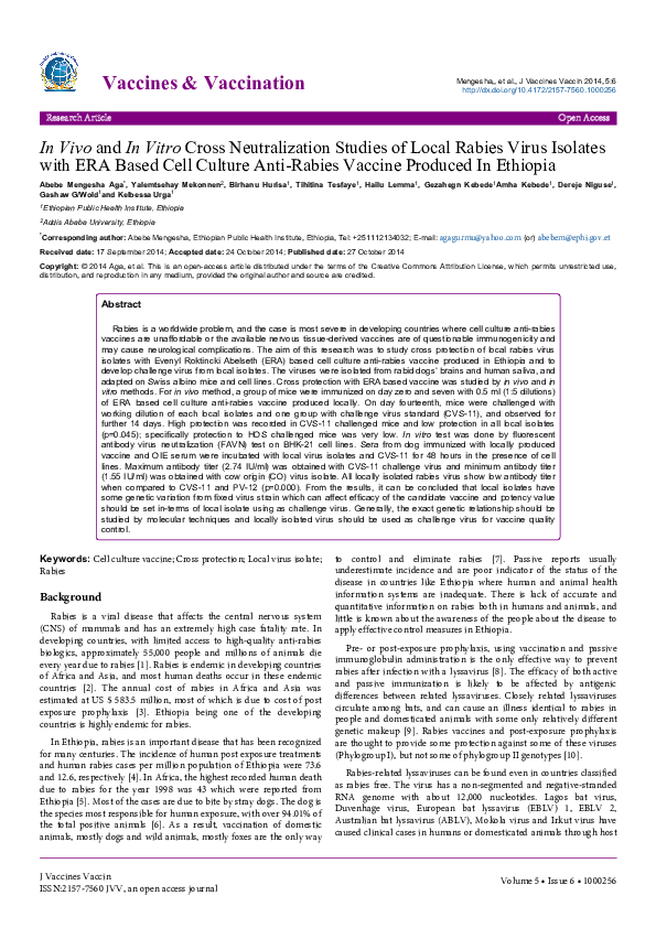 (PDF) In Vivo and In Vitro Cross Neutralization Studies of Local Rabies ...