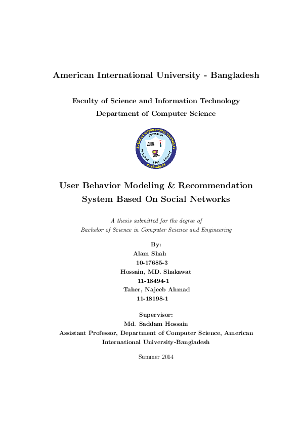 Pdf User Behavior Modeling And Recommendation System Based On Social