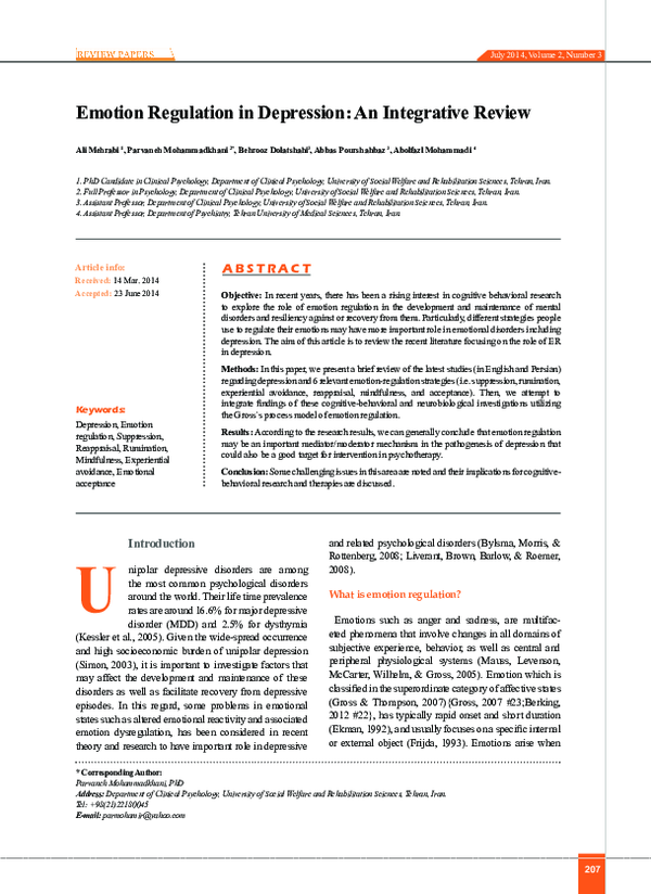 (PDF) Emotion Regulation in Depression: An Integrative Review