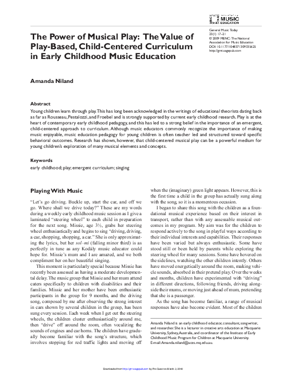 (PDF) The Power of Musical Play: The Value of Play-Based, Child ...