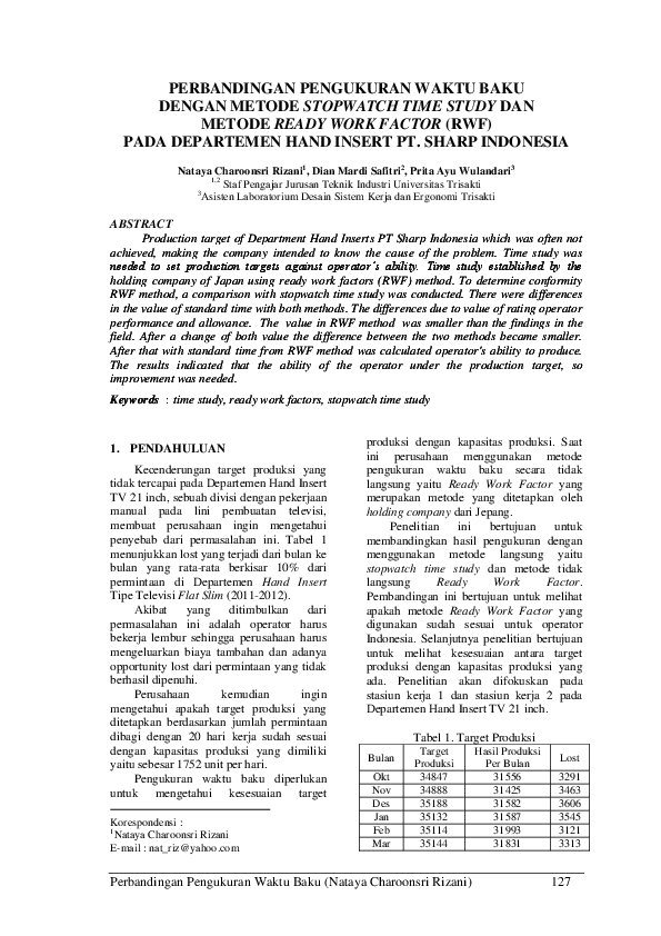 (PDF) PERBANDINGAN PENGUKURAN WAKTU BAKU DENGAN METODE STOPWATCH TIME ...
