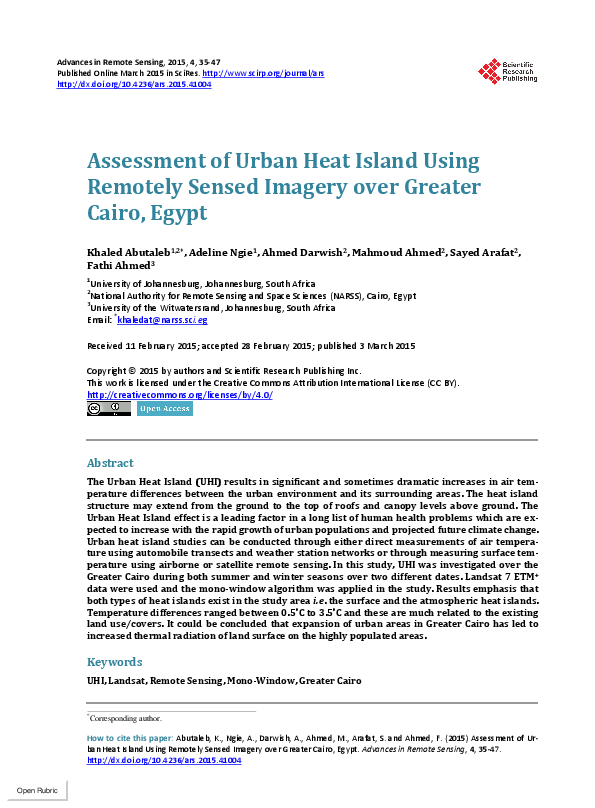 (PDF) Assessment of Urban Heat Island using remotely sensed imagery ...