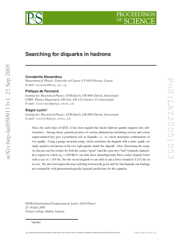 (PDF) Searching for diquarks in hadrons | Biagio Lucini - Academia.edu