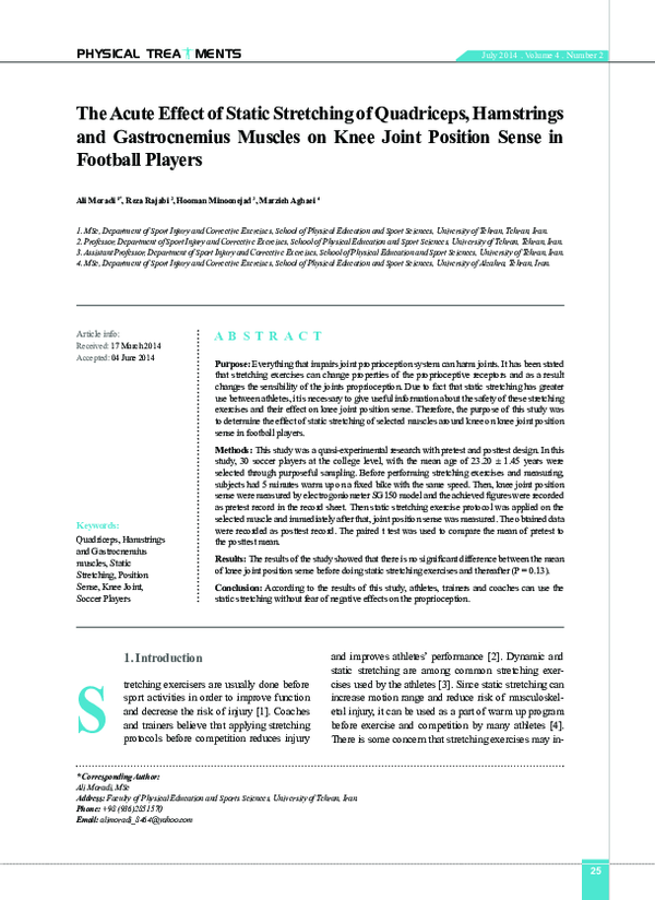 (PDF) The Acute Effect of Static Stretching of Quadriceps, Hamstrings and Gastrocnemius Muscles ...