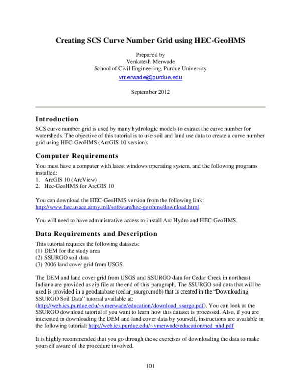 Pdf Creating Scs Curve Number Grid Using Hec Geohms