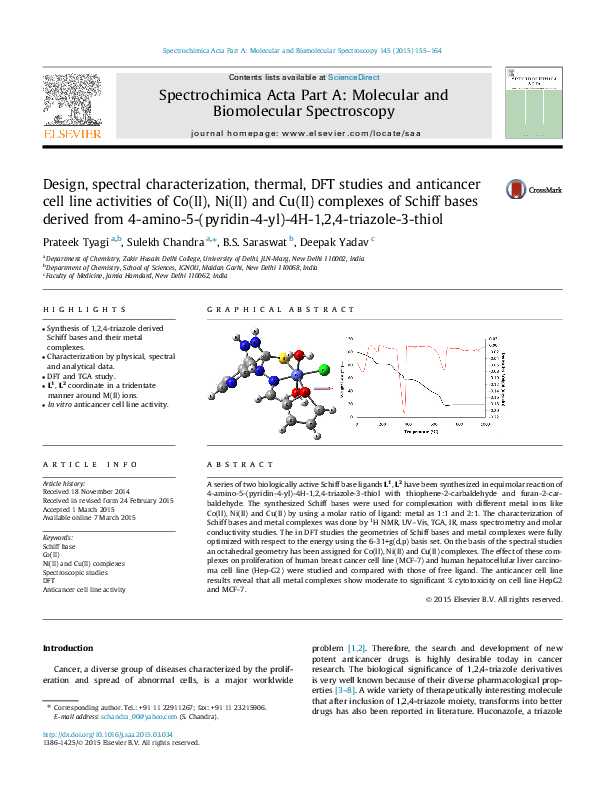 (PDF) Design, spectral characterization, thermal, DFT studies and anticancer cell line ...