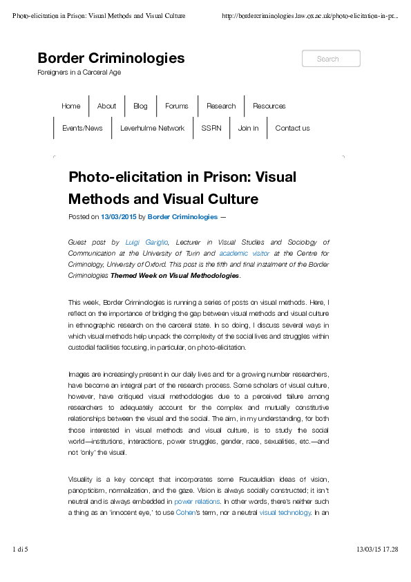 (PDF) Blog post:Photo-elicitation in Prison: Visual Methods and Visual ...