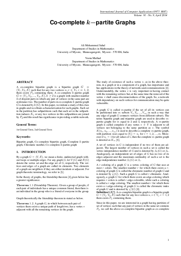 (PDF) Co-complete k-partite Graphs