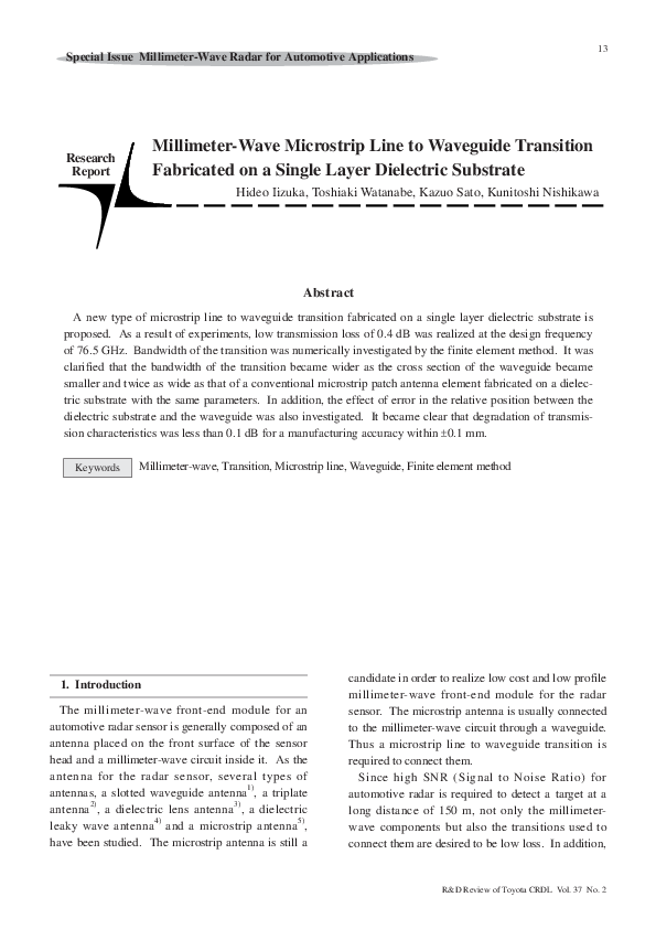 Pdf Millimeter Wave Microstrip Line To Waveguide Transition Fabricated On A Single Layer