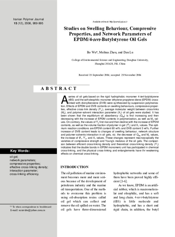 (PDF) Studies on Swelling Behaviour, Compressive Properties, and ...