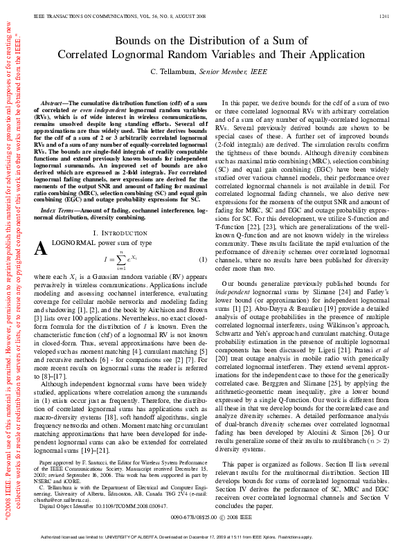 Pdf Correlated Lognormal Random Variables And Their Application