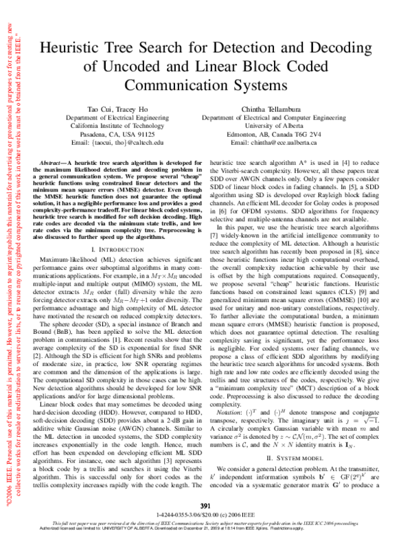 (PDF) Heuristic Tree Search for Detection and Decoding of Uncoded and ...