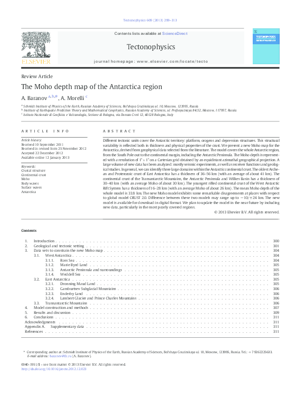 (PDF) The Moho depth map of the Antarctica region