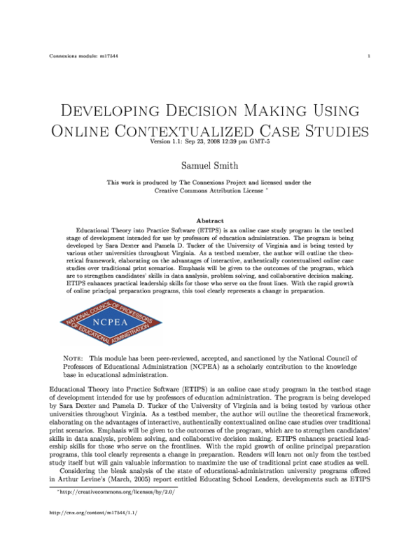 (PDF) Developing Decision Making Using Online Contextualized Case Studies