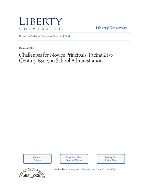 (PDF) Challenges for Novice School Leaders: Facing Today’s Issues in ...