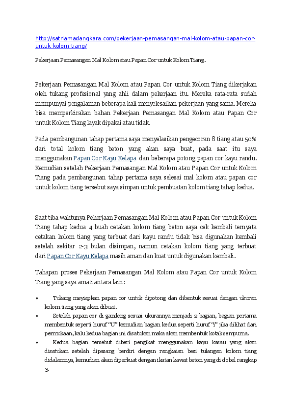 (DOC) Pemasangan Mal Papan Cor atau Bekisting Untuk Kolom