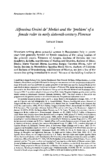 (PDF) Alfonsina Orsini de'Medici and the 'problem'of a female ruler in ...