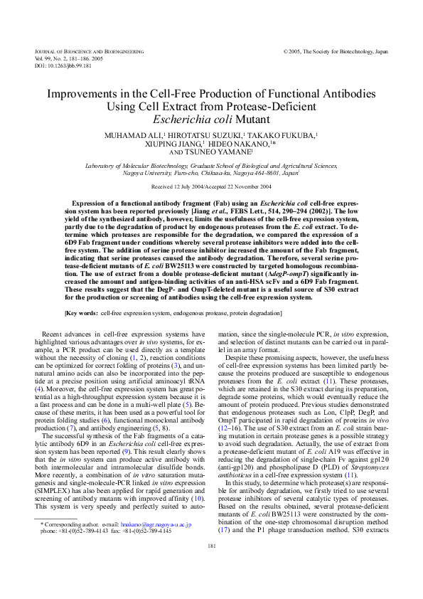(PDF) Improvements in the Cell-Free Production of Functional Antibodies ...