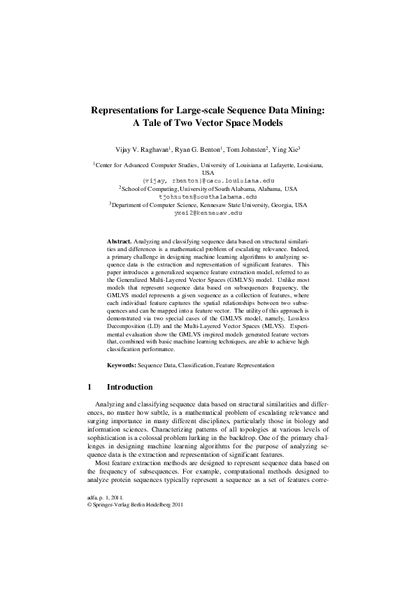 (PDF) Representations for Large-scale Sequence Data Mining: A Tale of Two Vector Space Models