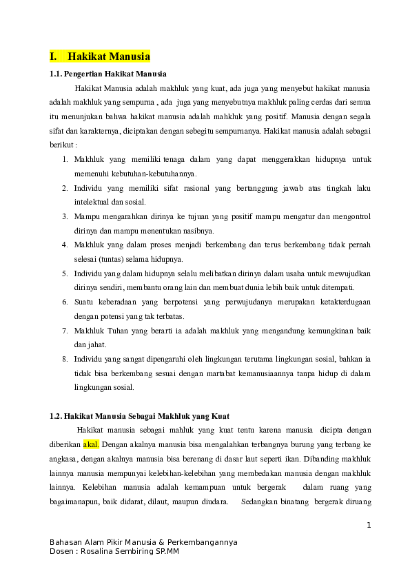 (DOC) I. Hakikat Manusia