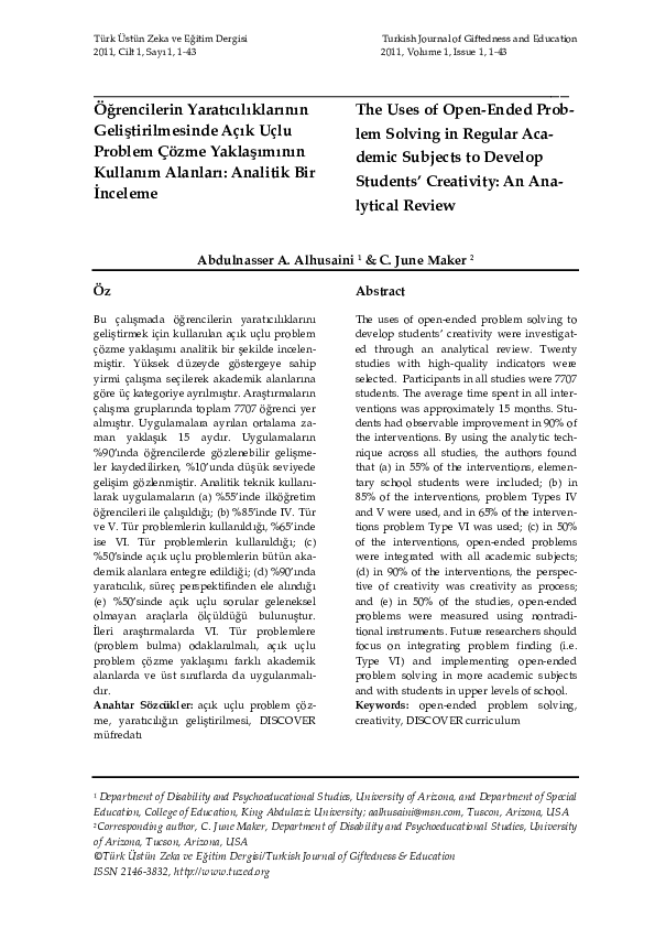 (PDF) The Uses of Open-Ended Problem Solving in Regular Academic ...