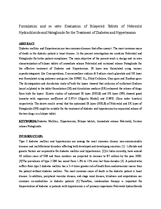 Doc Formulation And In Vitro Evaluation Of Bilayered Tablets Of Nebivolol Hydrochloride And