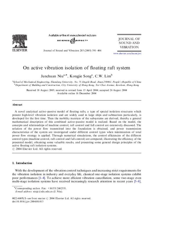 (PDF) Power flow based analysis of a floating raft vibration isolation system | Sandip More ...