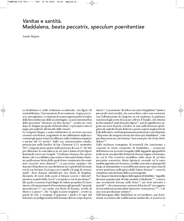 (PDF) Vanitas e santità. Maddalena, beata peccatrix, speculum ...