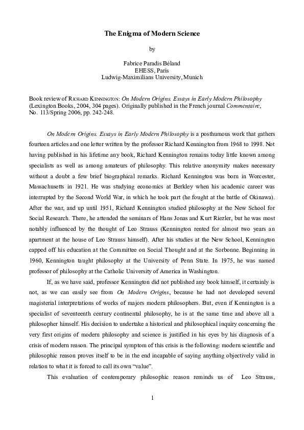 (DOC) The enigma of modern science