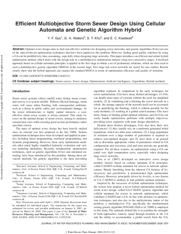 Efficient Multiobjective Storm Sewer Design Using Cellular Automata And