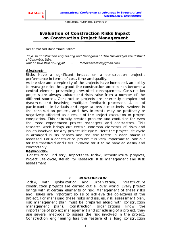 (DOC) Evaluation of Construction Risks Impact on Construction Project ...