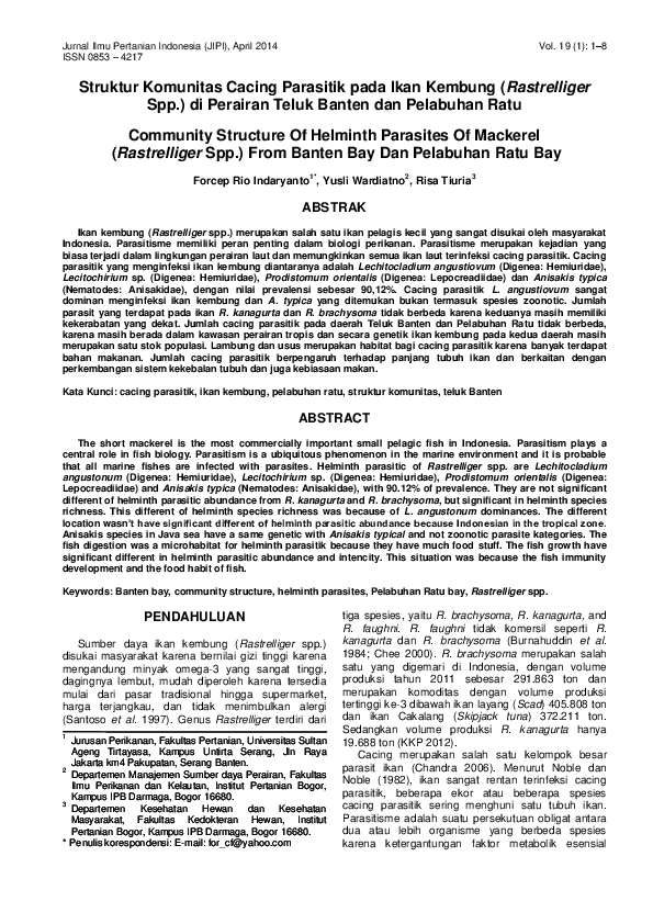 (PDF) Community Structure Of Helminth Parasites Of Mackerel ...